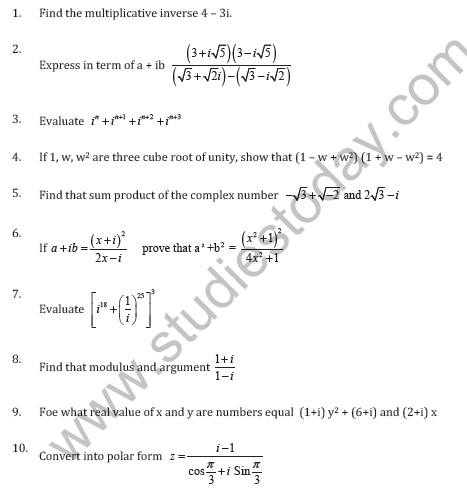 Complex Numbers Class 11 Worksheet Pdf